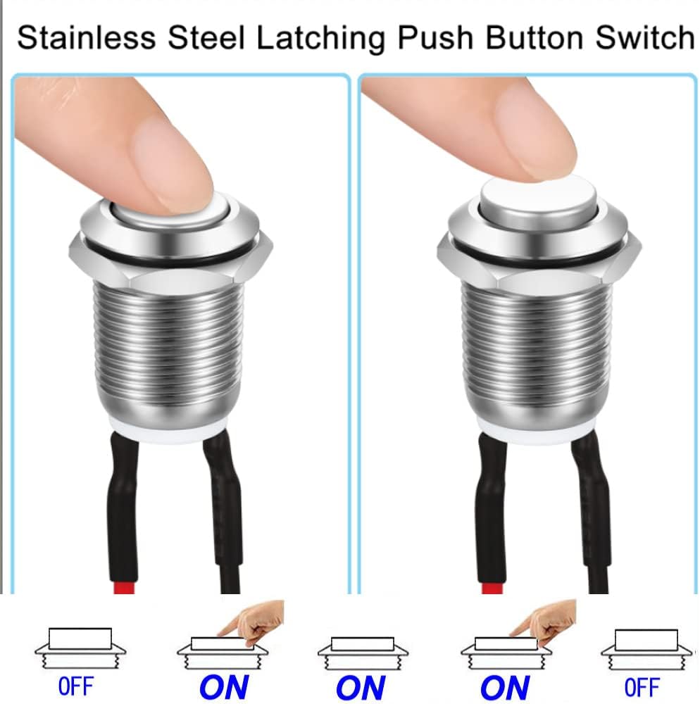 Prewired Waterproof Push Button Latching Self-Locking Stainless Steel ...